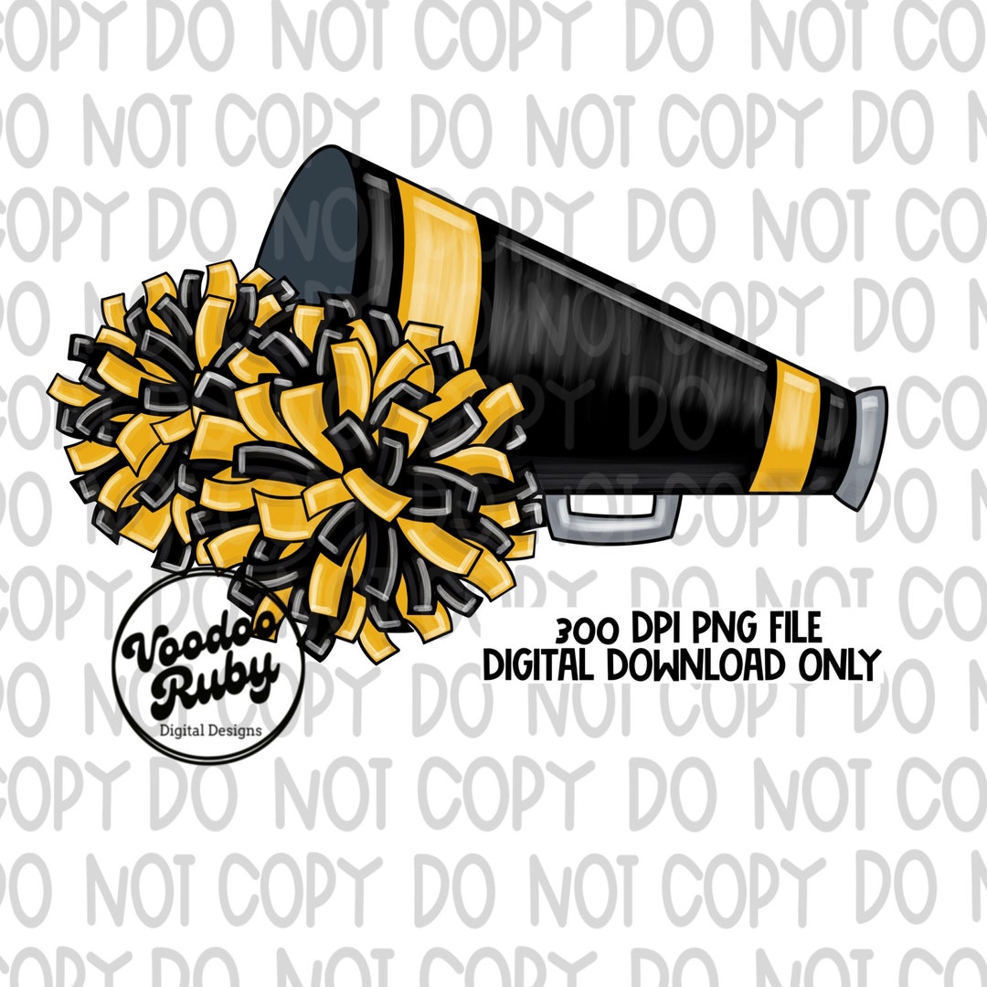 Black and Gold Cheer PNG Design Sublimation Hand Drawn Digital Download ...