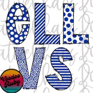 Doodle Letters PNG Alphabet: Blue & White Hand Drawn Font (digital ...