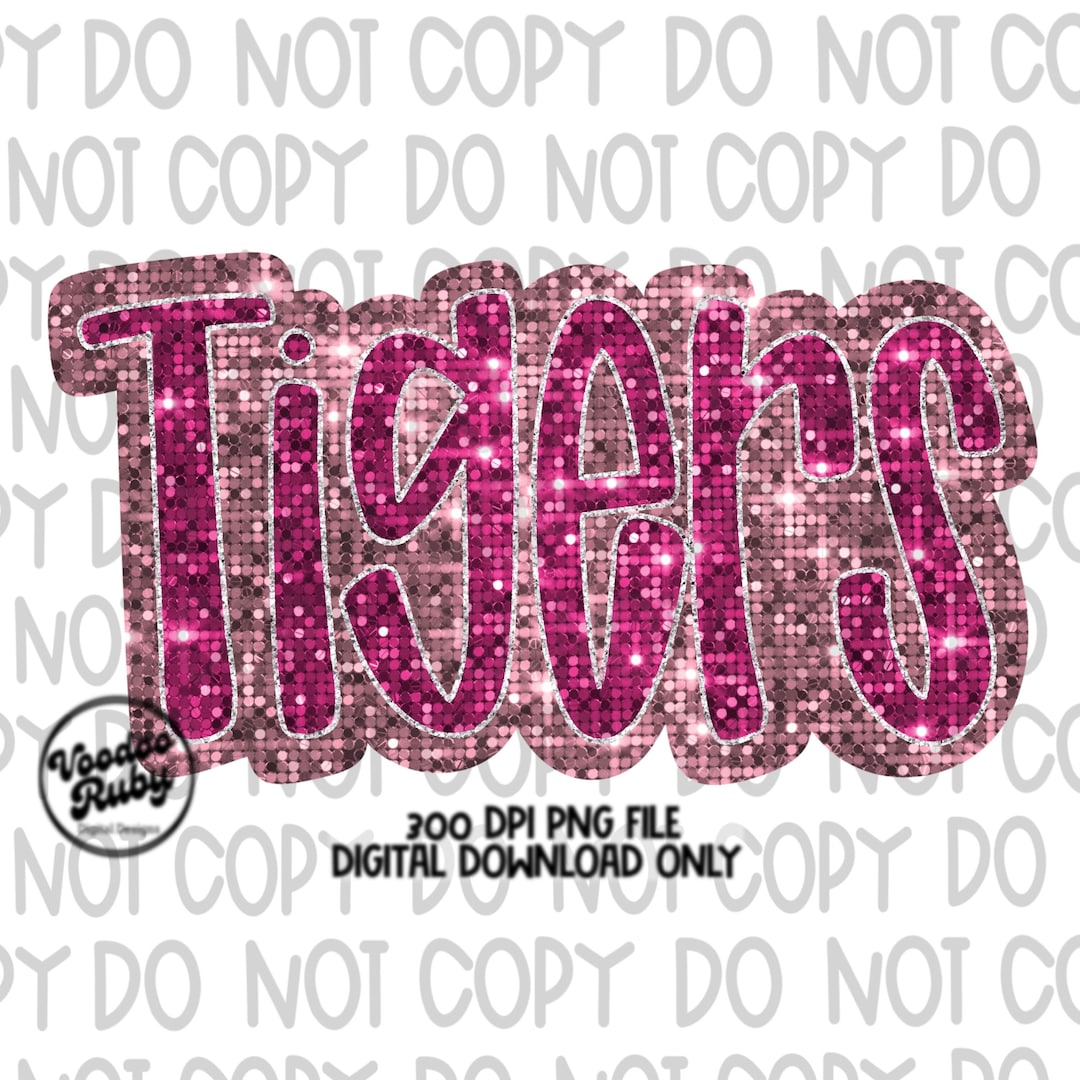 Pink Tigers PNG Design Sequins Hand Drawn Digital Download Faux Sequins ...