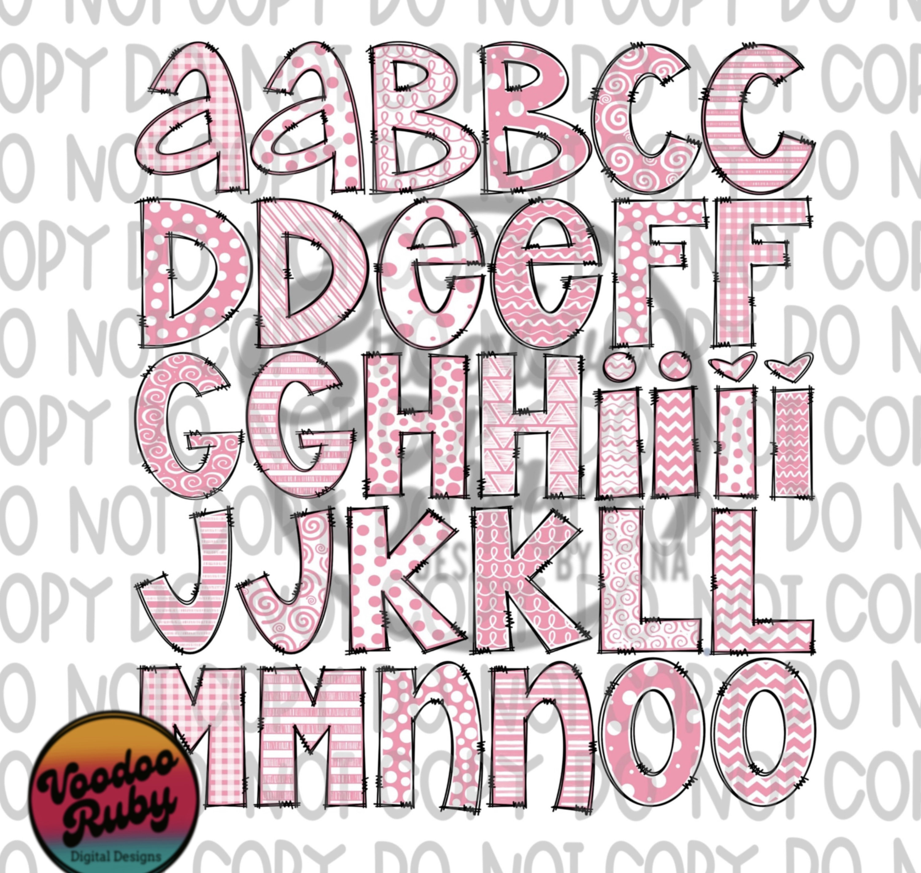 Pink and White Doodle Letters Design Bundle, Sublimation Alphabet PNG ...