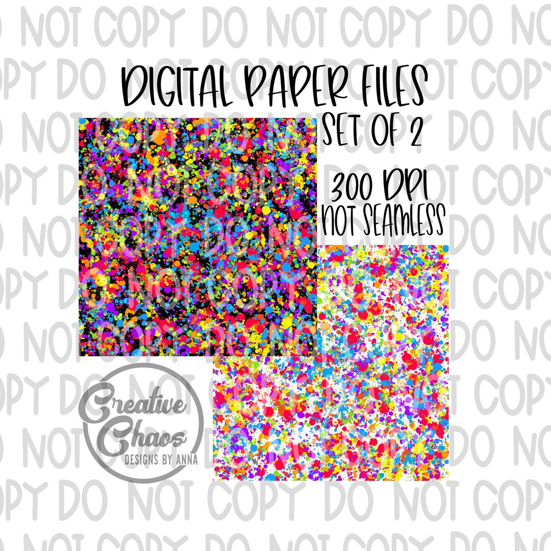 Neon Paint Splatter Digital Paper PNG Bundle Sublimation Hand Drawn ...