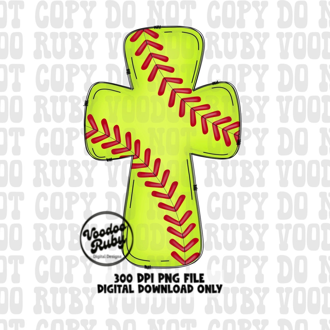 Christian Softball Cross PNG Design Sublimation Hand Drawn Digital ...