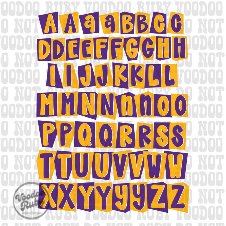 Purple Gold Ransom Note Alphabet PNG | Magazine Cutout Style Digital ...