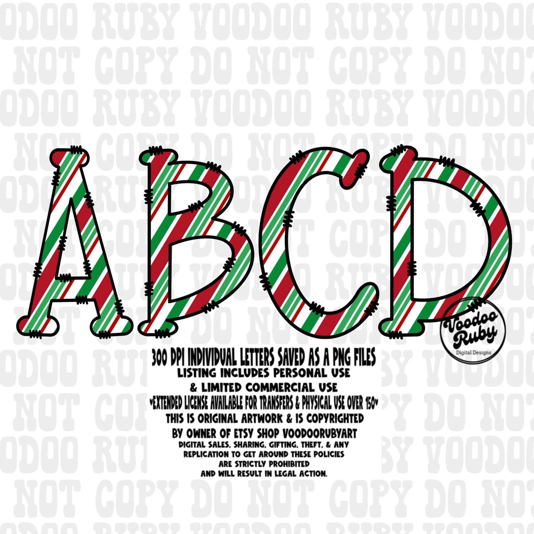 Christmas Candy Cane Alphabet PNG Bundle: Doodle Letters (digital ...