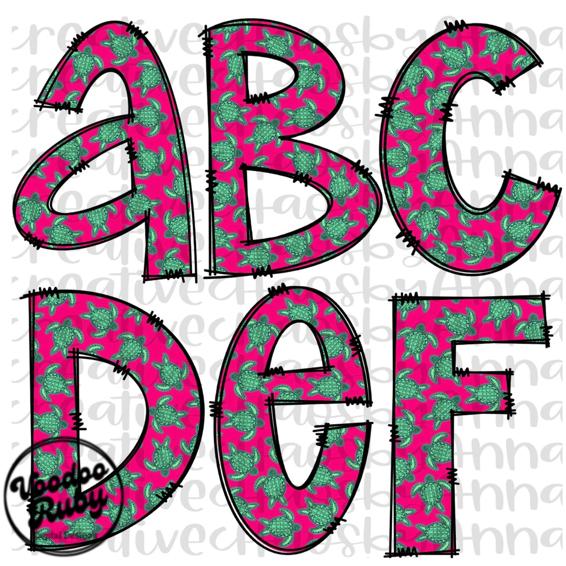 Sea Turtle Alphabet PNG Bundle: Summer Doodle Letters (digital Download ...