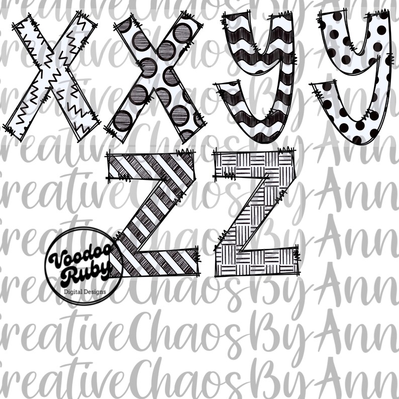 Doodle Alphabet PNG Bundle: Black White Hand Drawn Letters (digital ...