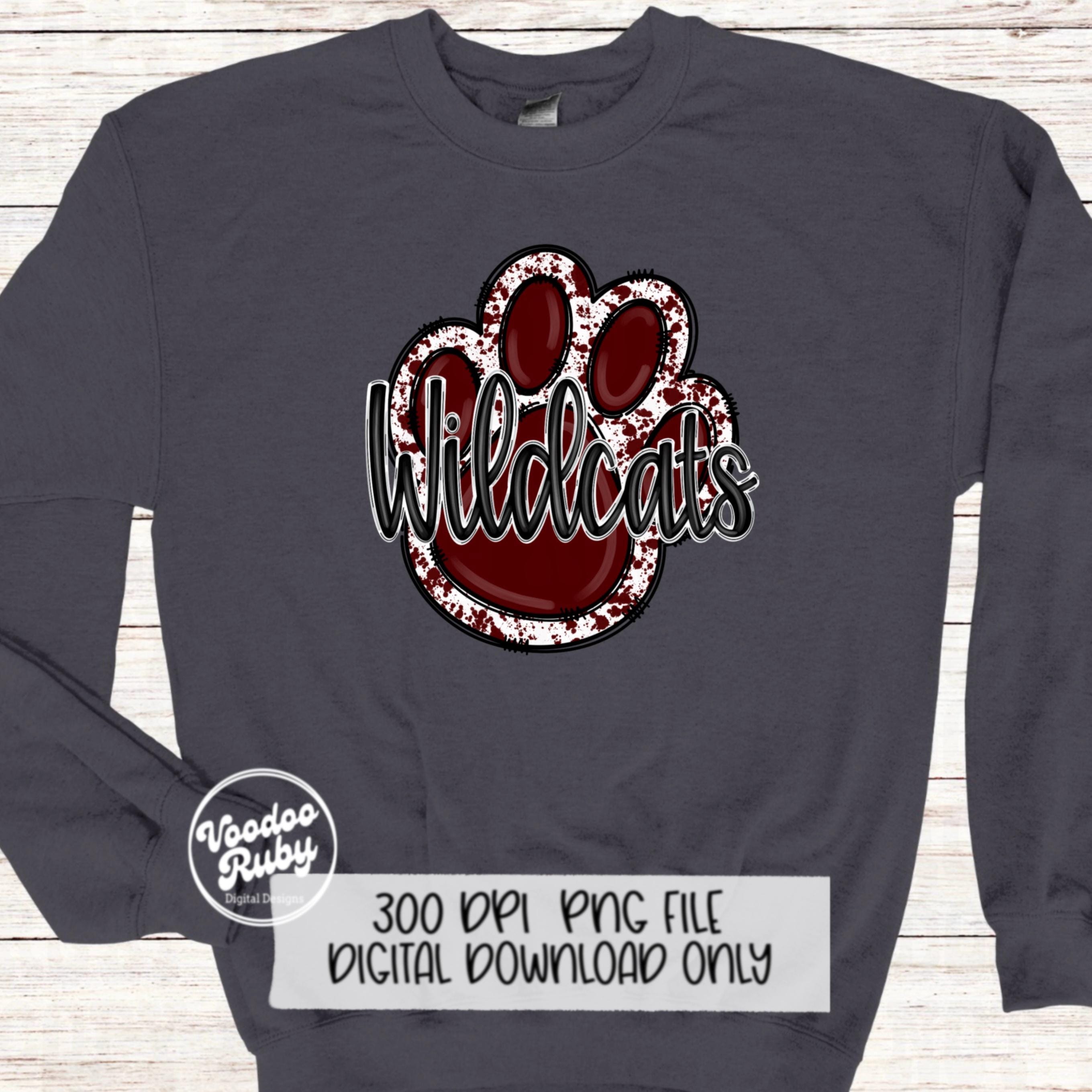 Wildcats Paw Print PNG: Maroon & White Sublimation Design (digital ...