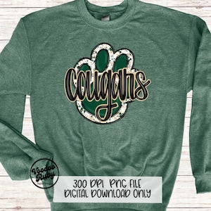 Cougars Mascot Paw Print PNG: Green & Gold Sublimation (digital ...