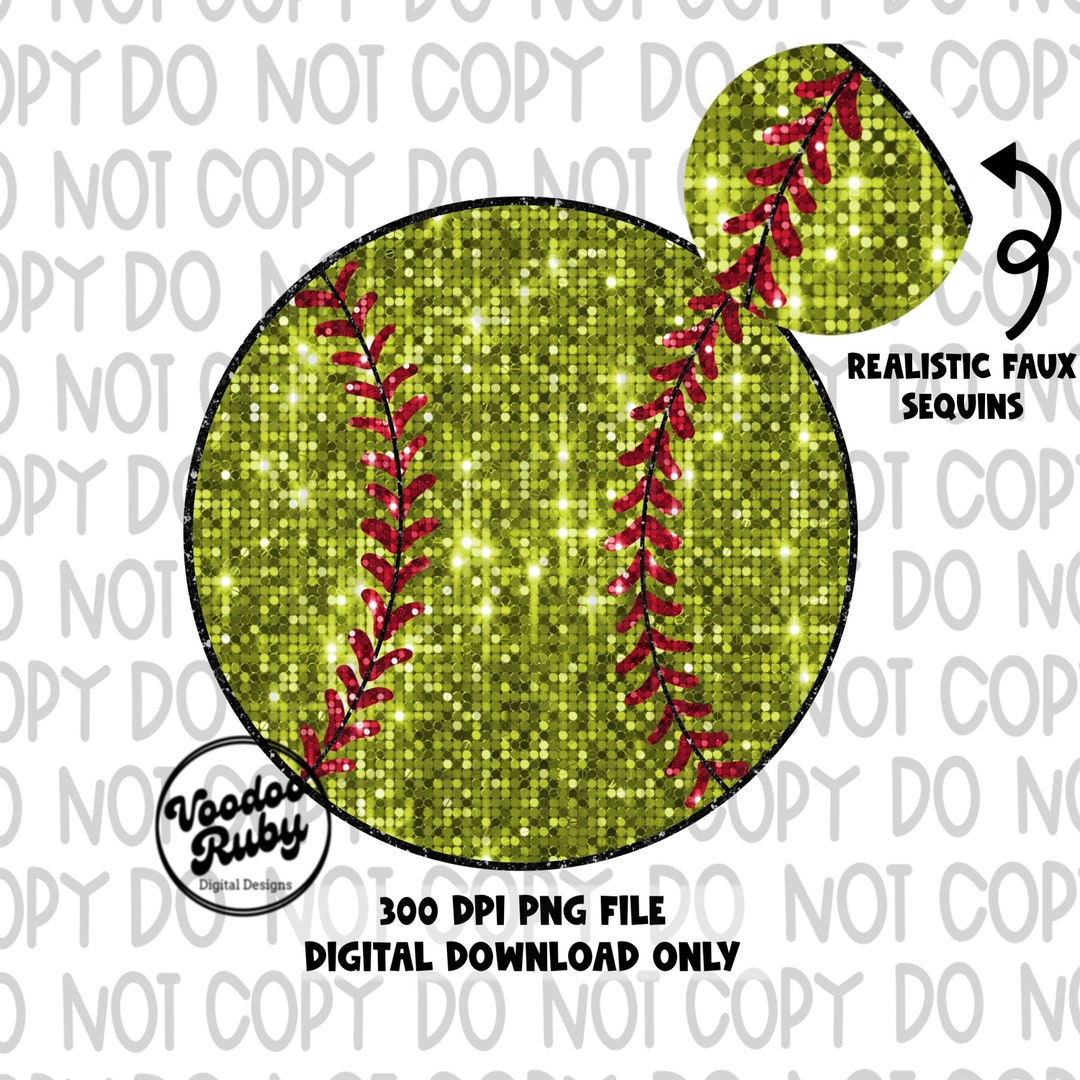 Sequin Softball PNG Design Faux Embroidery PNG Hand Digital Download Softball DTF Printable Clip ...