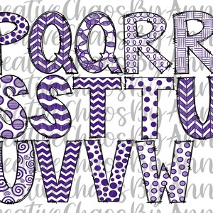 Doodle Letters PNG Alphabet Bundle Purple White Hand Drawn Alphabet ...