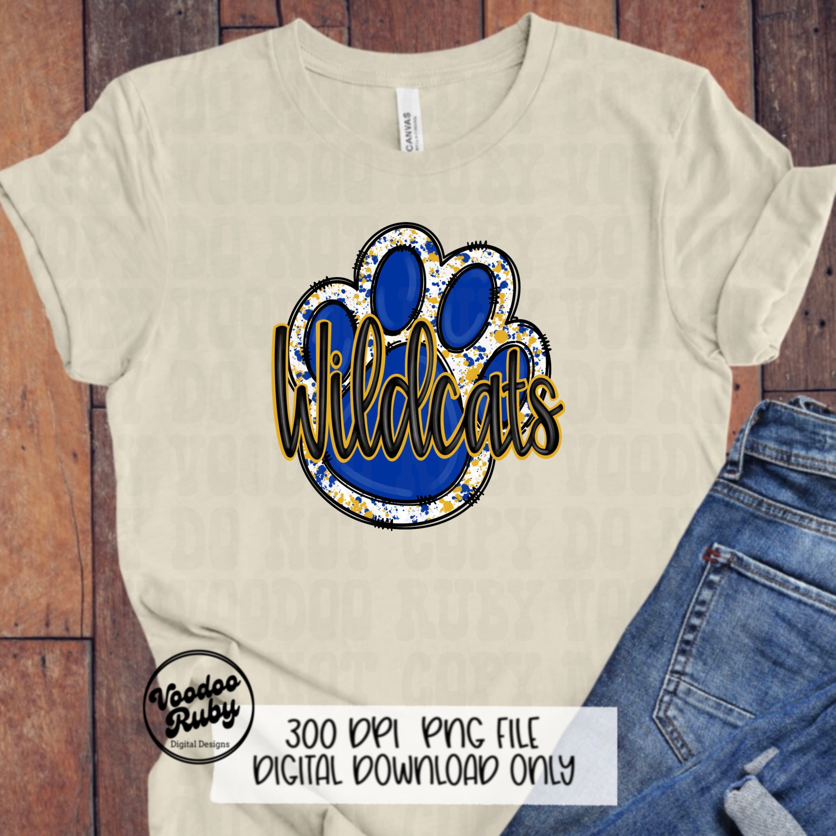 Wildcats Paw Print PNG: Blue & Gold Sublimation Design (digital ...