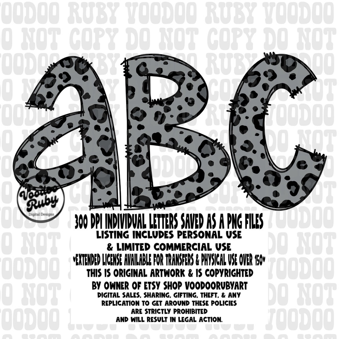 Leopard Doodle Letters PNG Bundle Gray Sublimation Leopard Alphabet Png ...