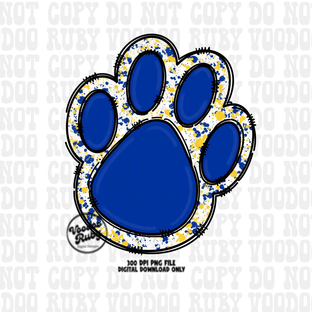 Blue Yellow Paw Print PNG: Mascot Doodle Clip Art (digital Download) - Etsy