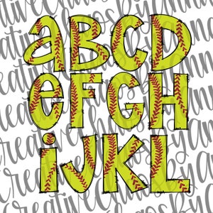 Softball Doodle Letters PNG Alphabet Bundle PNG Hand Drawn Alphabet ...
