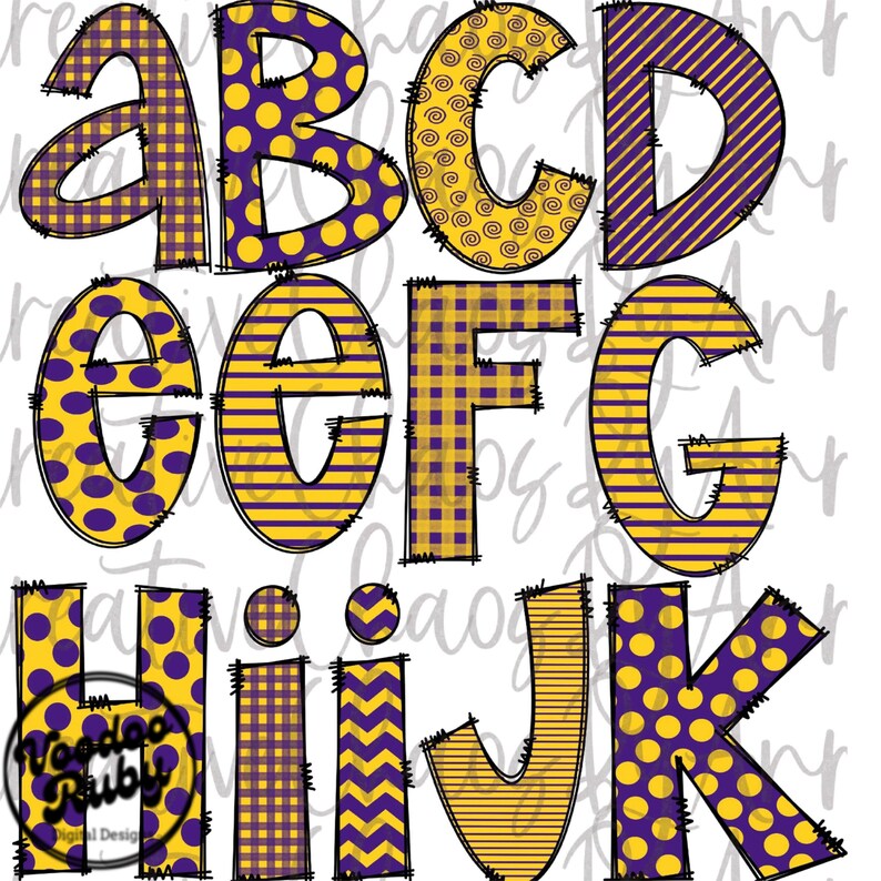 Purple Gold Doodle Letters: Hand-drawn Alphabet (PNG Digital Download ...