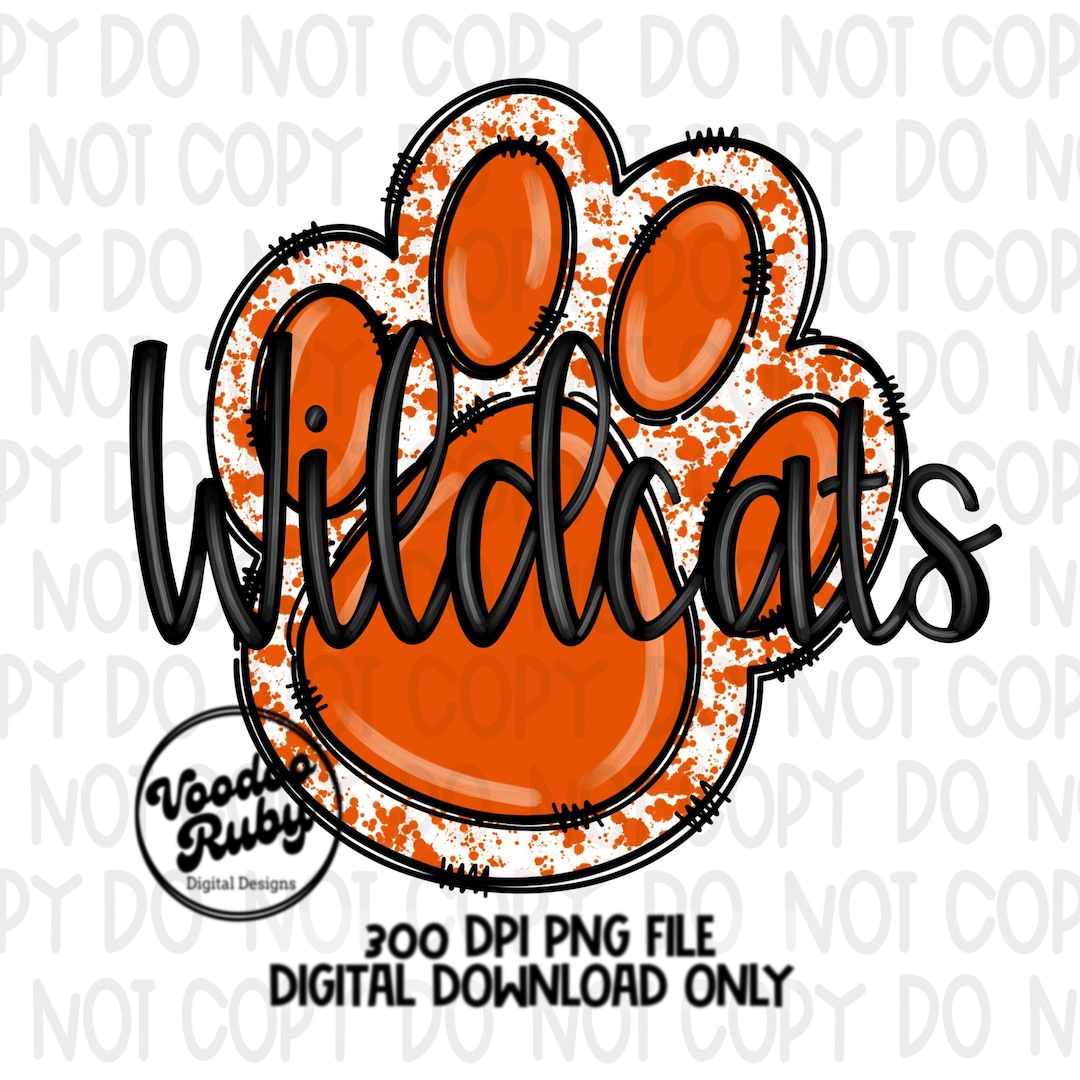 Wildcats Paw Print PNG: Orange & White Sublimation Design (digital ...