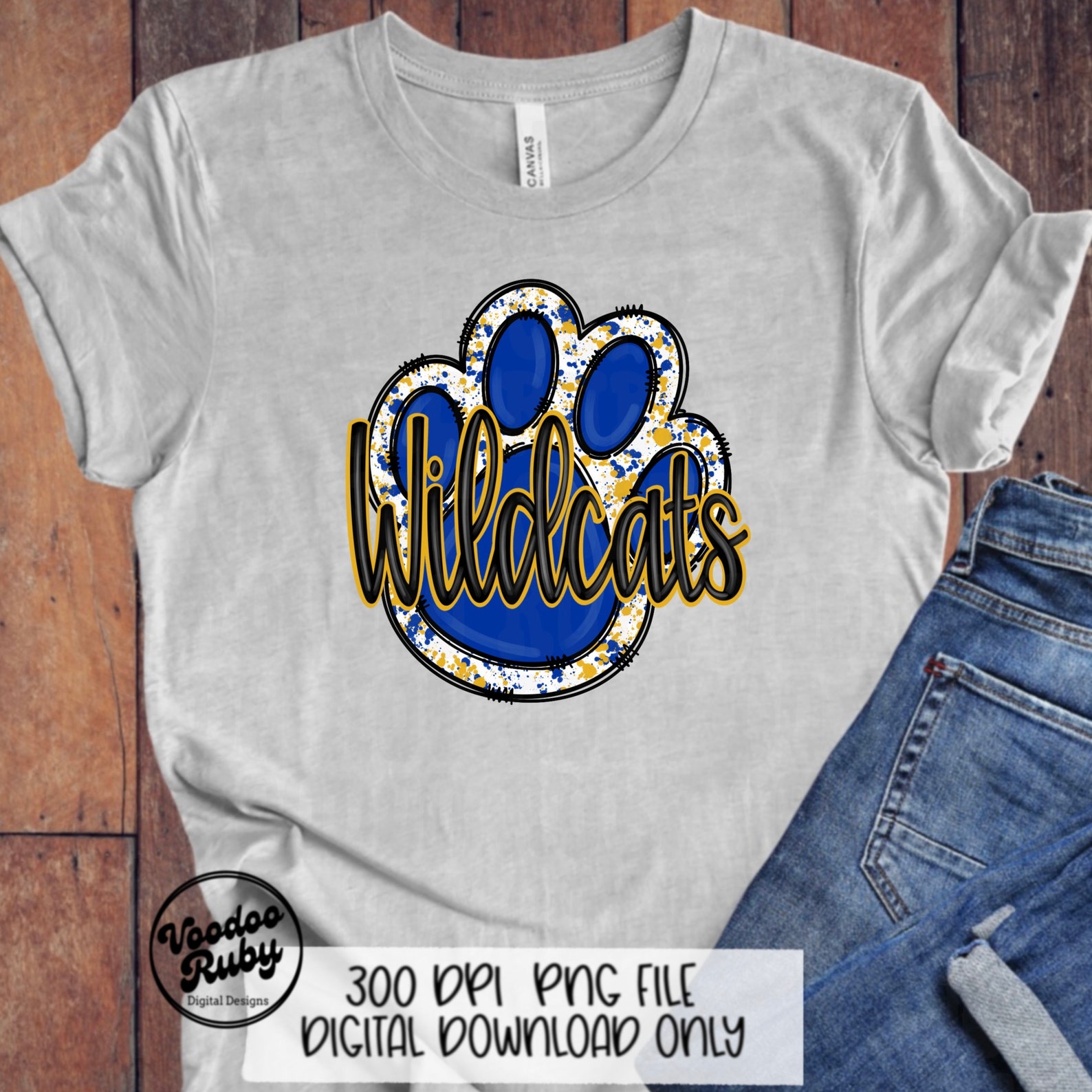 Wildcats Paw Print PNG: Blue & Gold Sublimation Design (digital ...