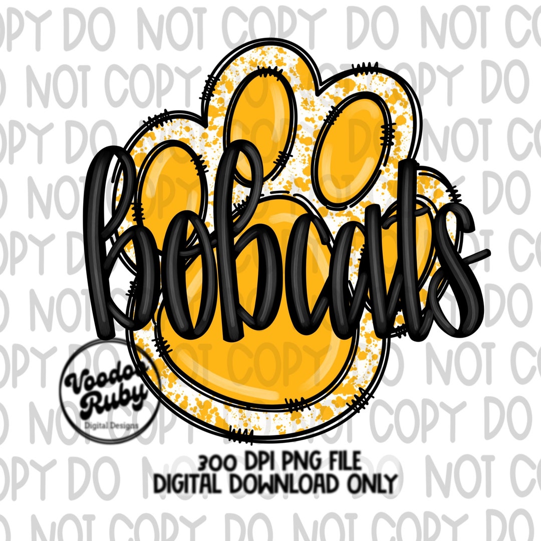 Bobcats Paw Print PNG: Yellow Gold Football Design (digital Download ...