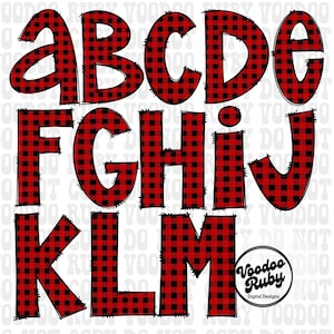 Christmas Sublimation Alphabet PNG Bundle | Buffalo Plaid PNG | Doodle ...