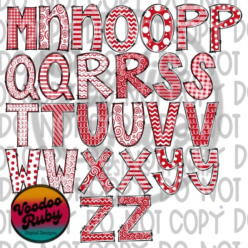 Red White Doodle Letters PNG Alphabet: Hand-drawn Alpha Pack (digital ...