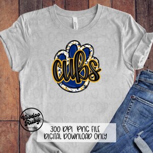 Cubs PNG Design Sublimation Hand Drawn Digital Download Football PNG ...