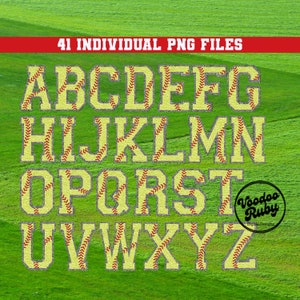 Softball Alphabet & Numbers PNG Bundle: Faux Chenille Letters, Sports ...