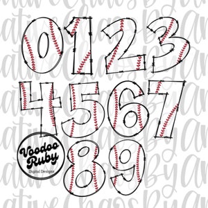 Baseball Doodle Numbers PNG Bundle Sublimation Baseball Hand Drawn ...