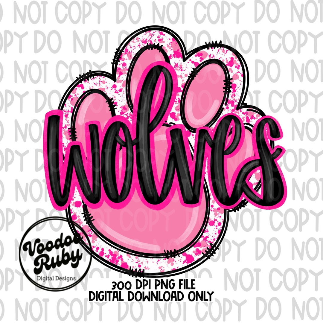 Pink Wolves PNG Desing Hand Drawn Digital Download Sublimation Pink ...