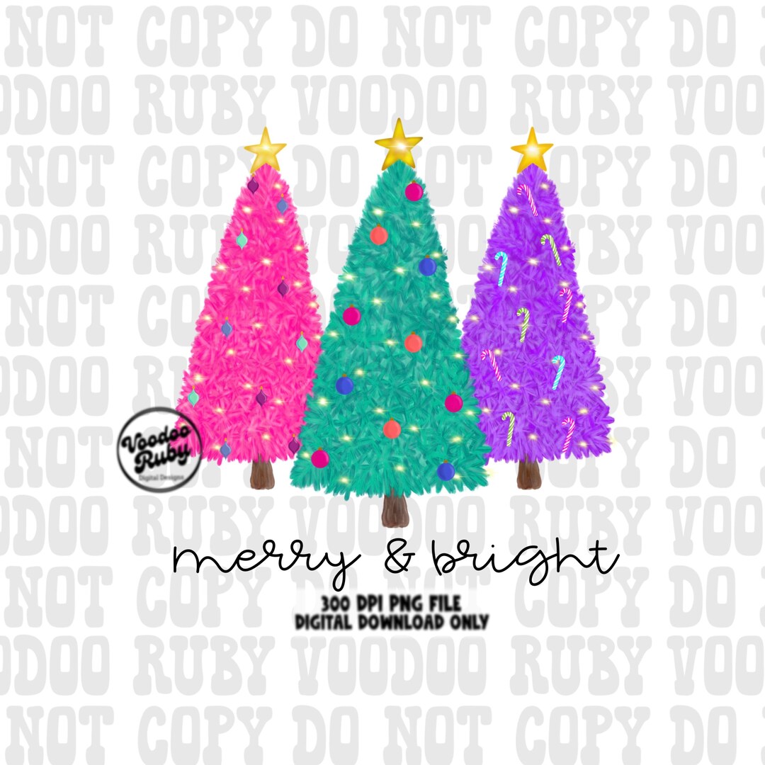 Pink Merry and Bright PNG Design Sublimation Hand Drawn Digital ...