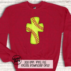 Christian Softball Cross PNG Design Sublimation Hand Drawn Digital ...