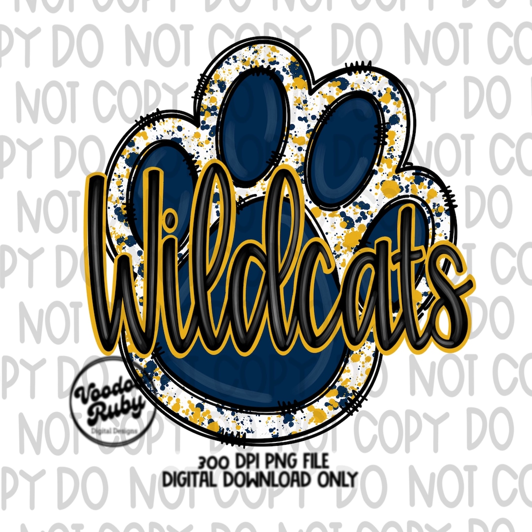 Wildcats Mascot Paw Print PNG: Blue & Gold Sublimation (digital ...
