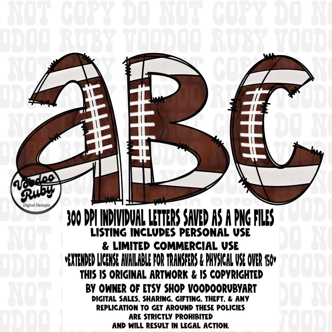 Football Doodle Letters Sublimation Alphabet Bundle PNG Hand Drawn ...