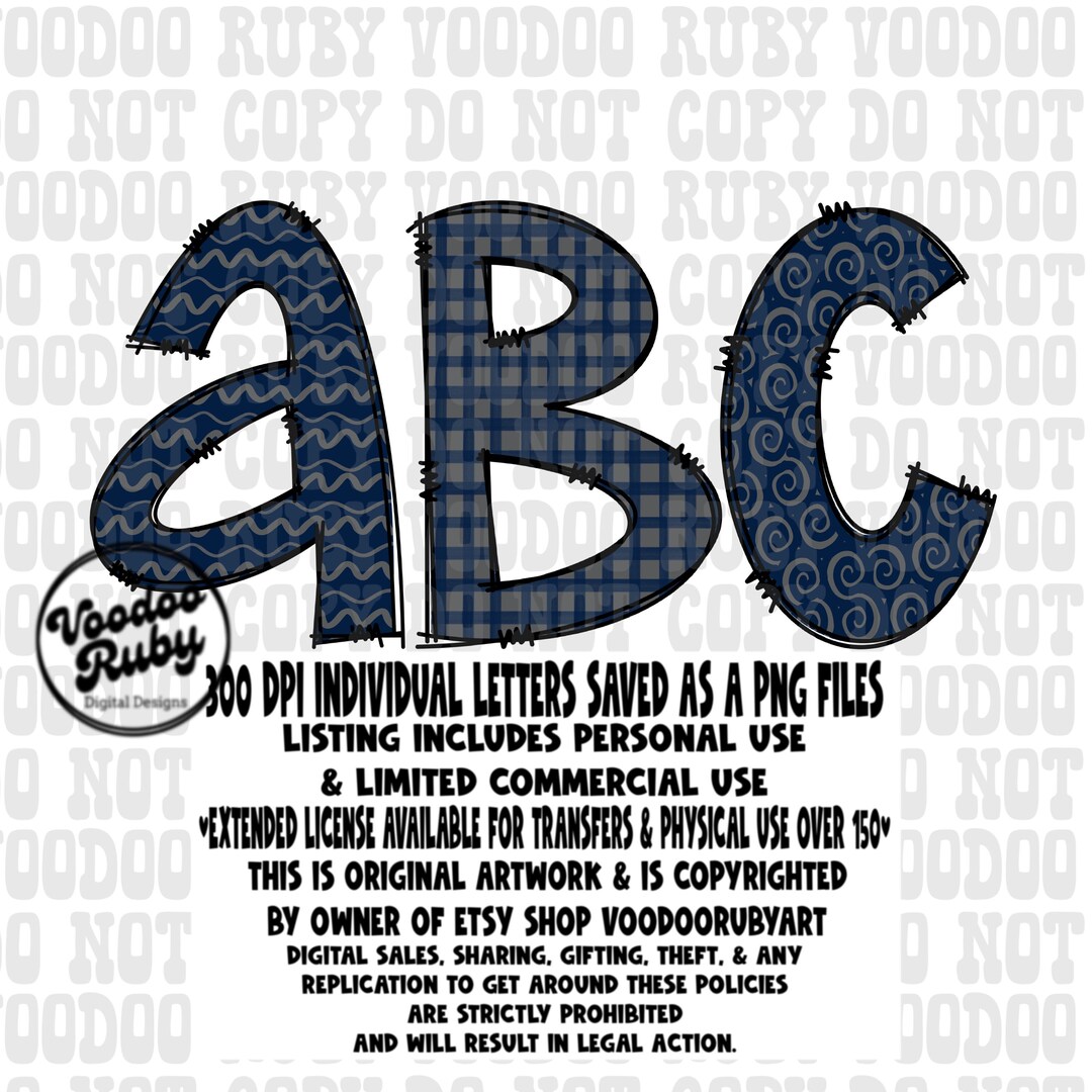 Navy Doodle Letters Alphabet PNG Bundle (digital Download) - Etsy