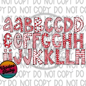 Red White Doodle Letters PNG Alphabet: Hand-drawn Alpha Pack (digital ...
