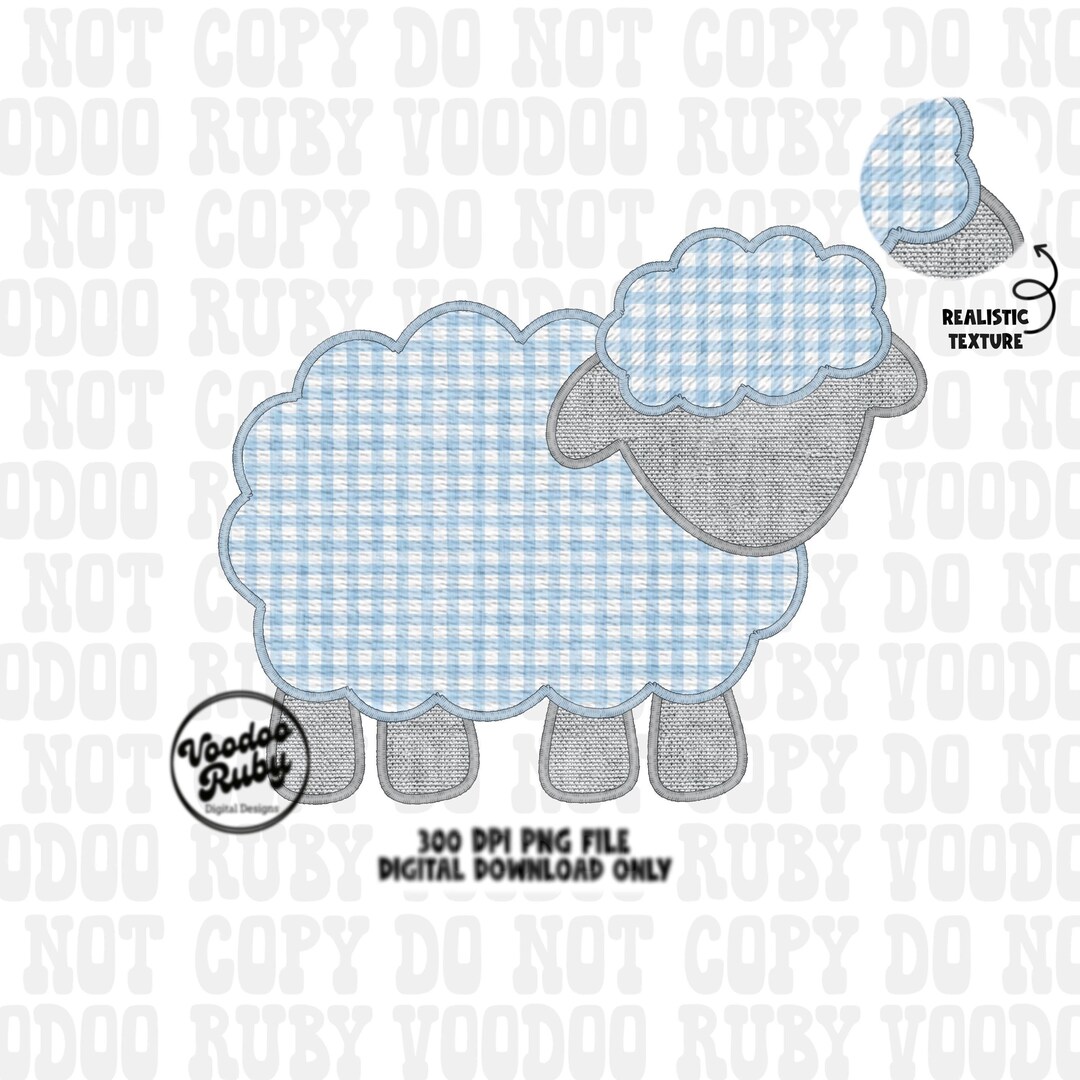 Easter Blue Lamb PNG Design, Faux Embroidered Blue Digital Download ...