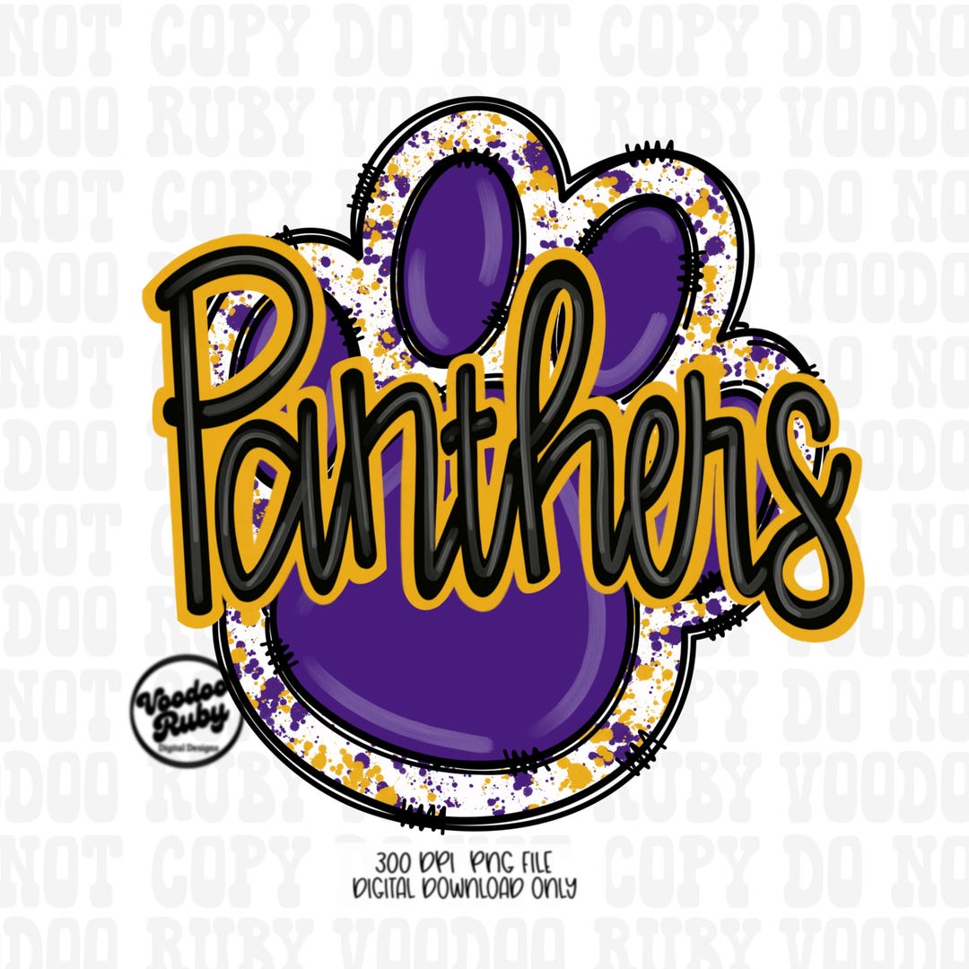 Panthers PNG Design Sublimation Purple Gold Panthers Hand Drawn Digital ...