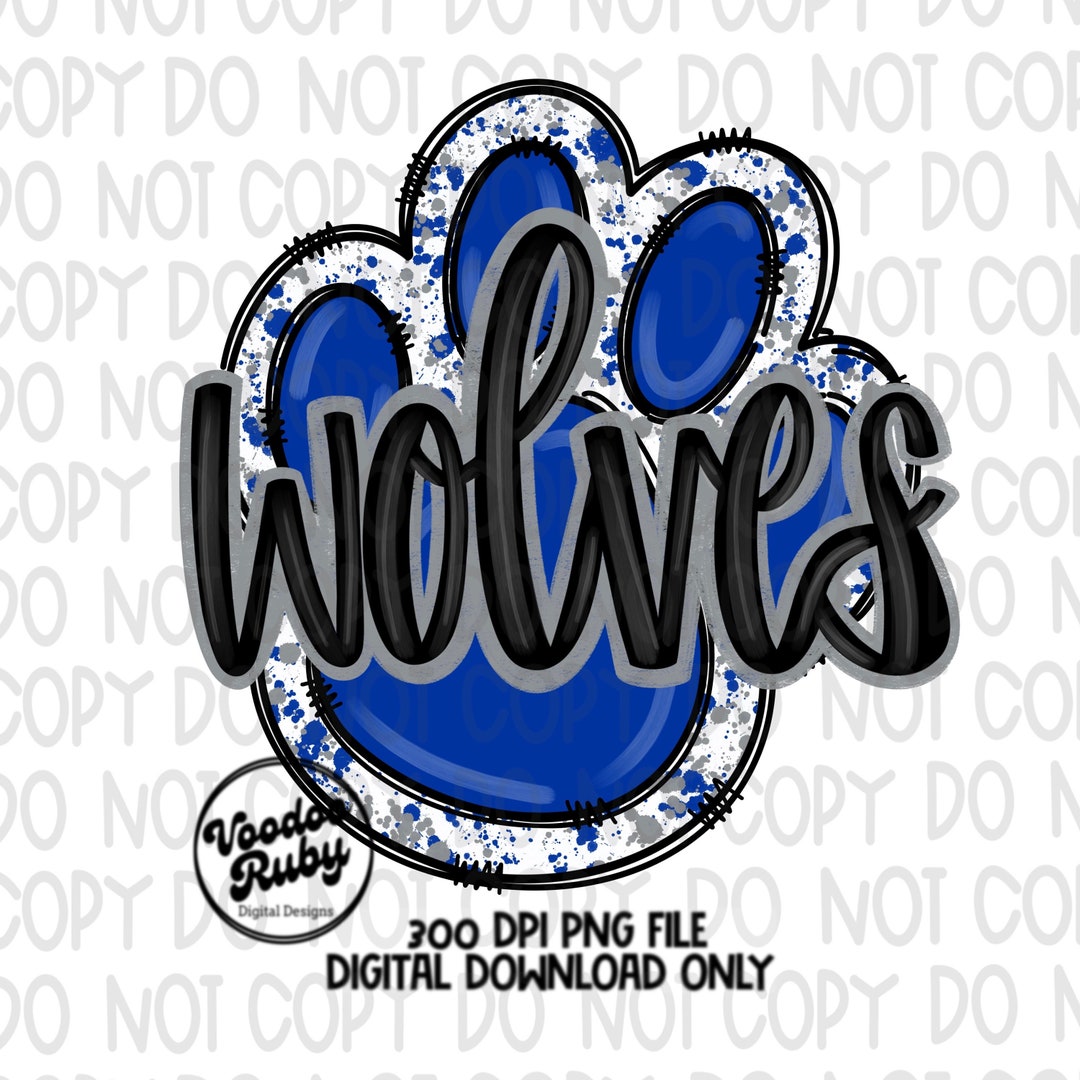 Wolves Football Paw Print PNG: Blue Gray Sublimation Design (digital ...