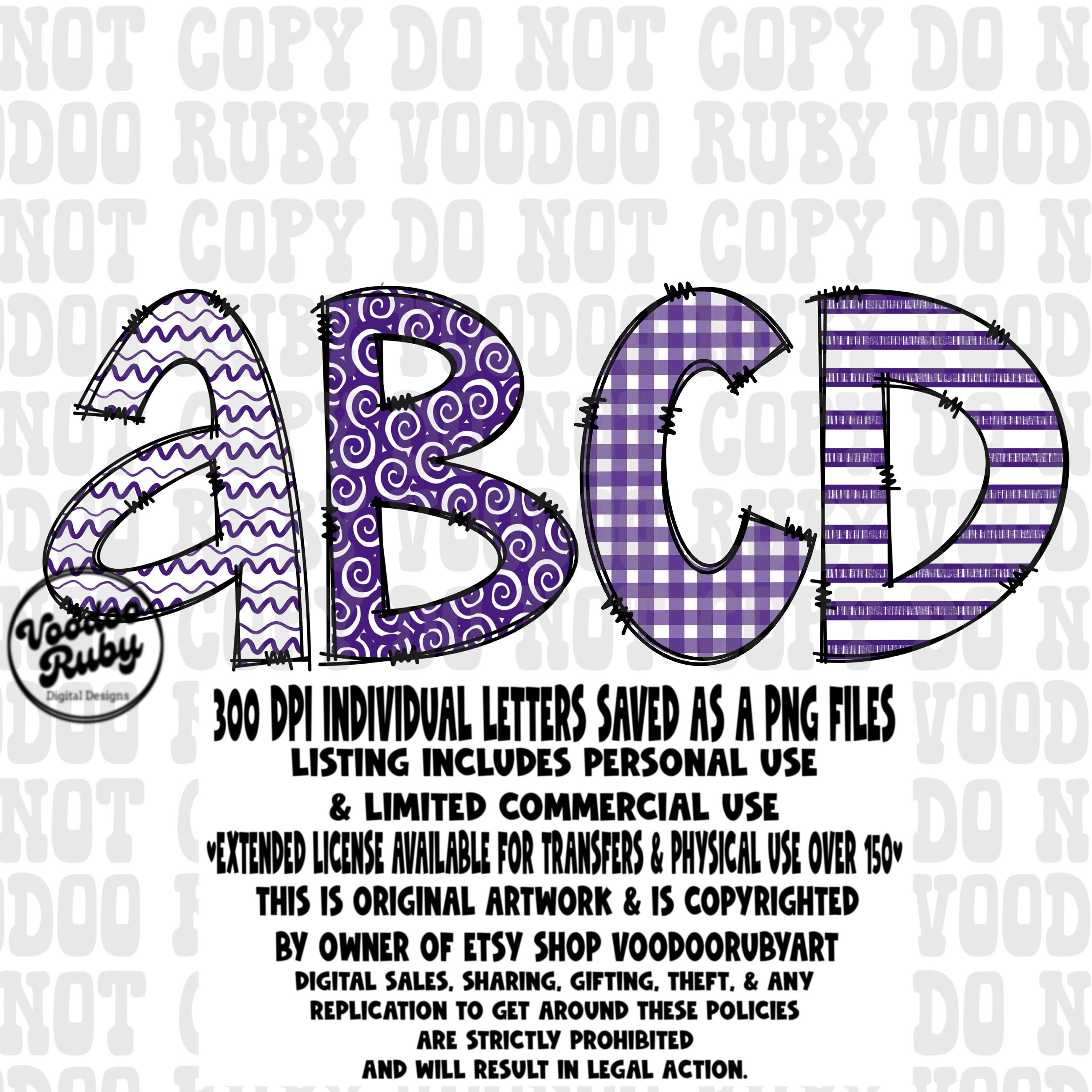 Doodle Alphabet PNG Bundle: Purple & White Letters (digital Download ...