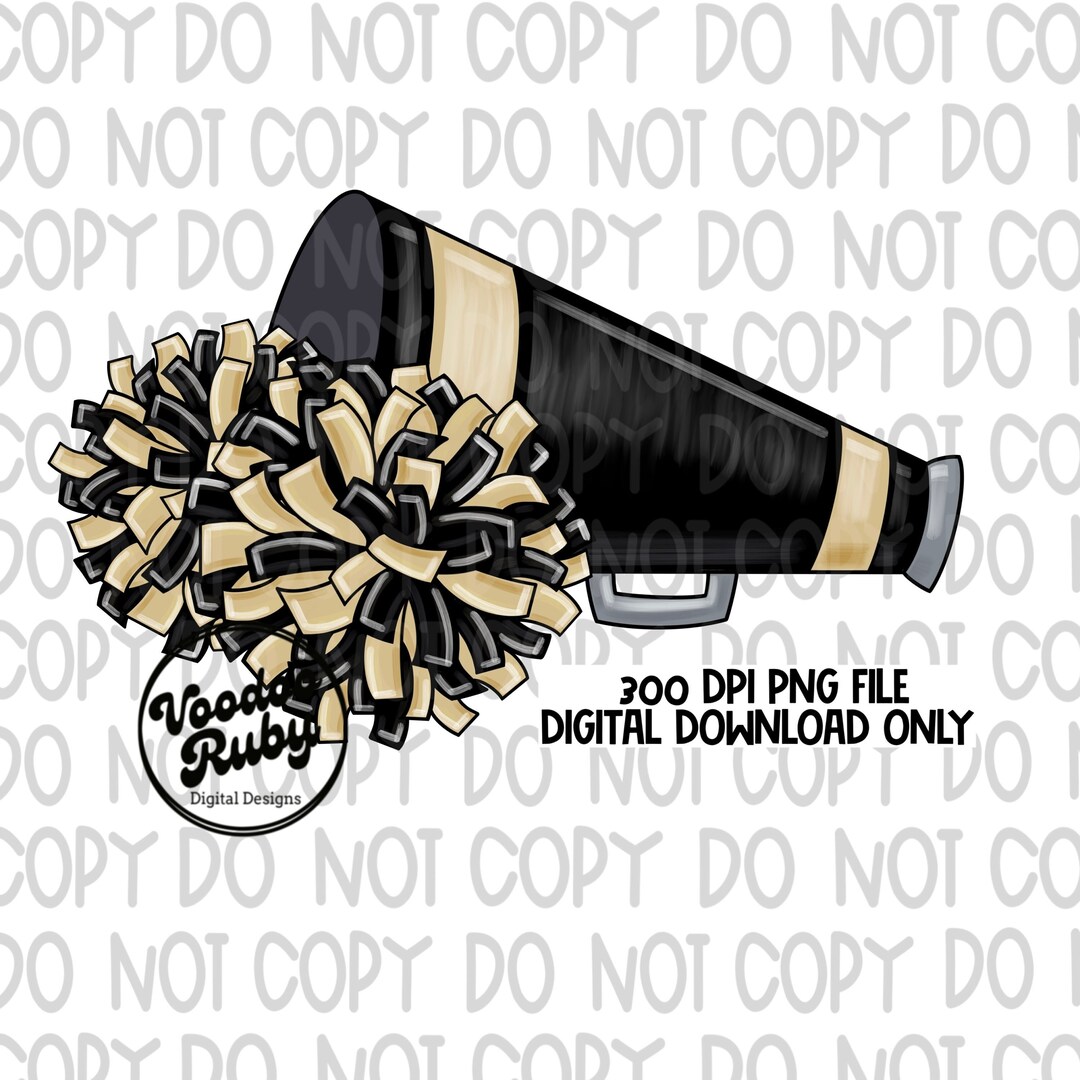 Black and Gold Cheer PNG Design Sublimation Hand Drawn Digital Download ...