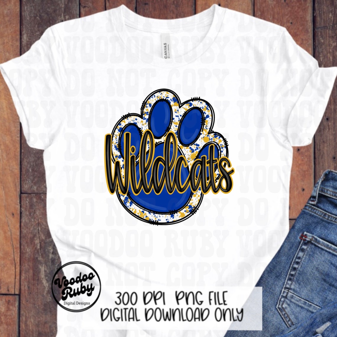 Wildcats Paw Print PNG: Blue & Gold Sublimation Design (digital ...