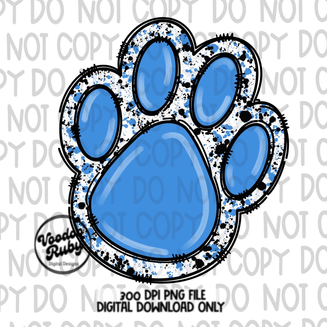 Light Blue Black Paw Print PNG Design Sublimation Hand Drawn Digital ...