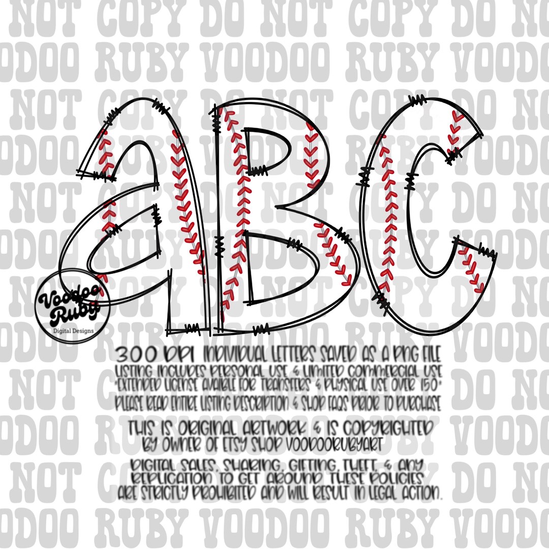 Baseball Doodle Letters PNG Sublimation Alphabet Bundle Hand Drawn ...