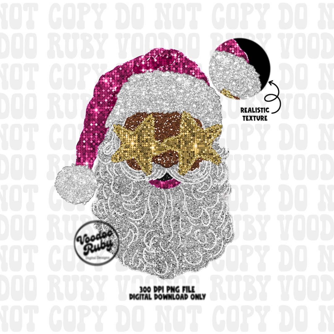 Pink Glitter Santa PNG: Hand Drawn Christmas Design (digital Download ...