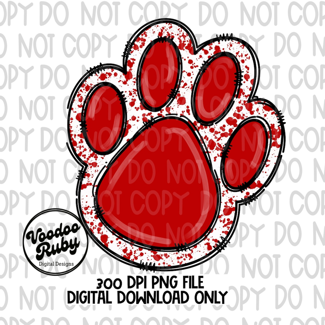 Red Paw PNG Design Hand Drawn Digital Download Sublimation Paw Print ...