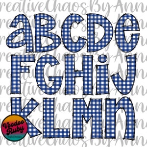 Blue and White Gingham Doodle Letters PNG Sublimation Doodle Letters ...