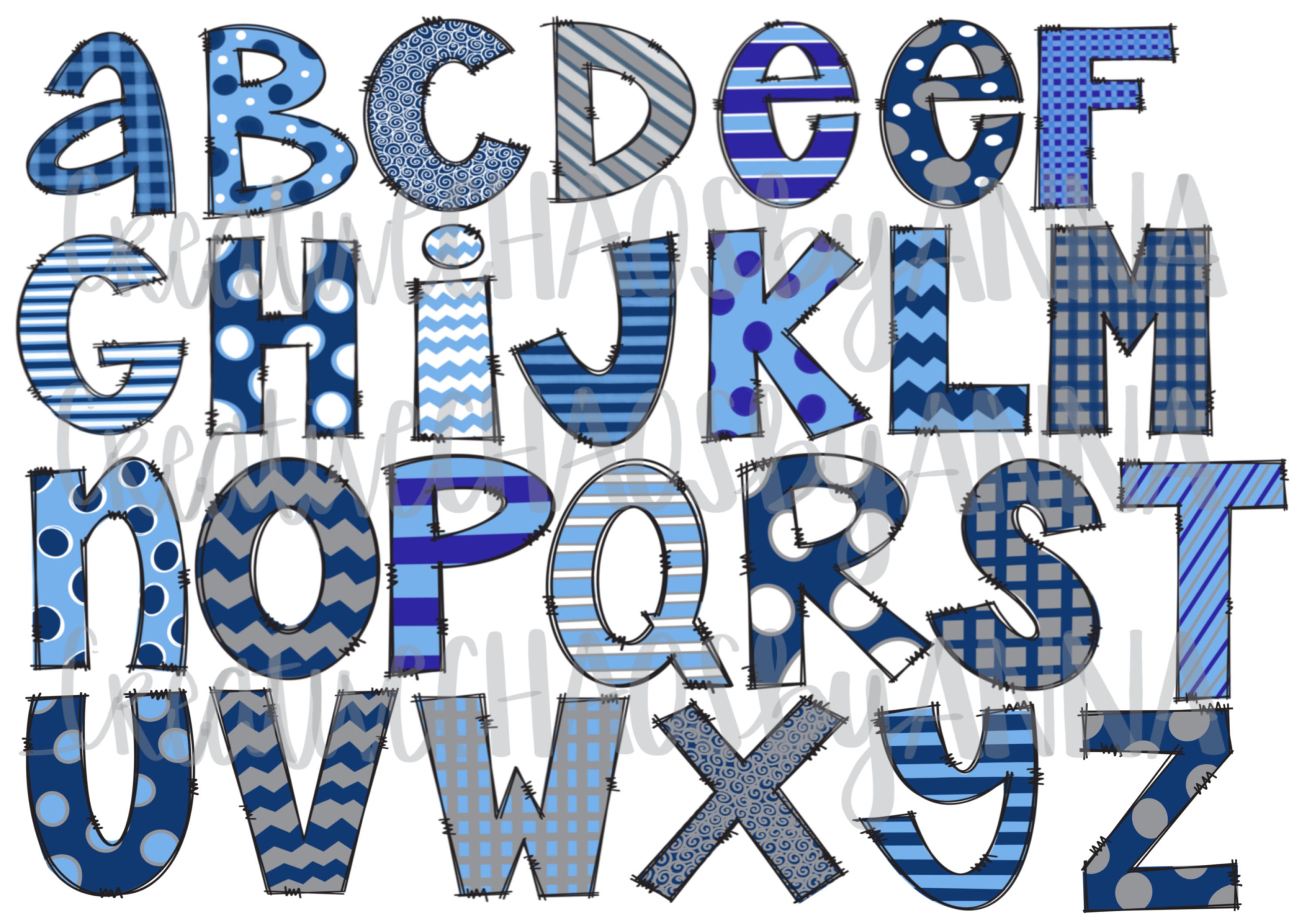 Drawing & Illustration Digital Navy and White Doodle Letters Alphabet ...