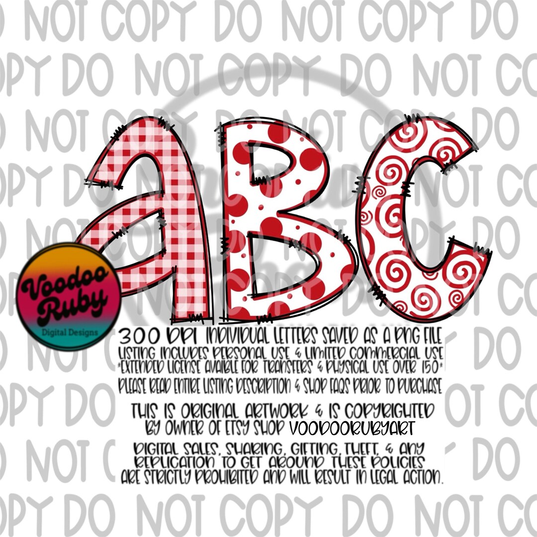 Red White Doodle Letters PNG Alphabet Bundle Hand Drawn Alphabet Alpha ...