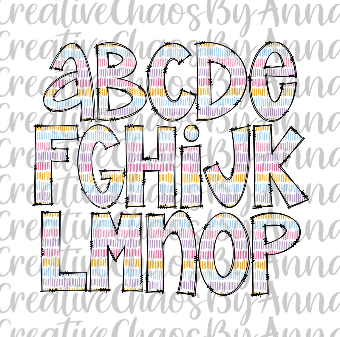 Colorful Doodle Letters Sublimation Alphabet PNG Doodle | Etsy