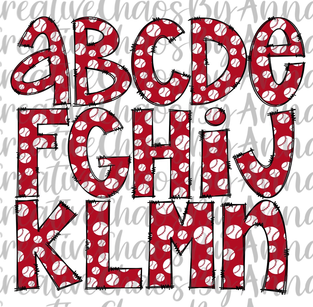 Baseball Doodle Letters | Red Alphabet Bundle PNG | Hand Drawn Alpha ...