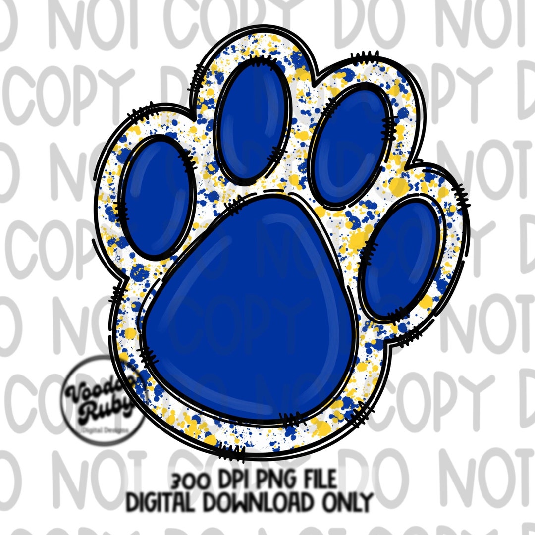 Blue Yellow Paw PNG Design Hand Drawn Digital Download PNG Sublimation ...